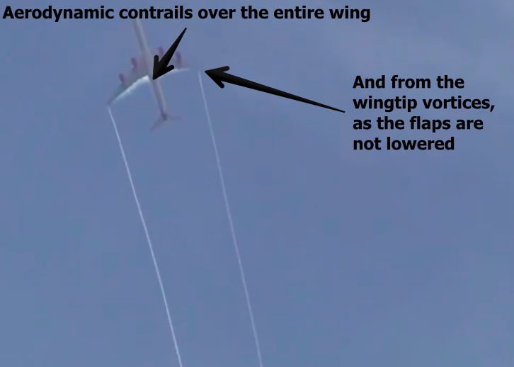 Plane trail at wings, none at engines? [Aerodynamic contrails, no flaps ...